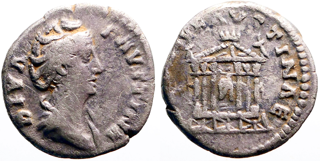 Faustina Senior AR17 Denarius. Hexastyle temple of Diva Faustina with ...