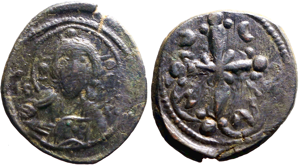 Nicephorus III AE27 follis. Bust of Christ facing / Latin Cross, ornamented