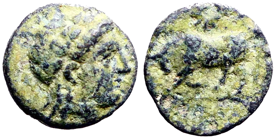 Mysia, Gambrion AE9 Apollo / Bull butting | Greek Coins