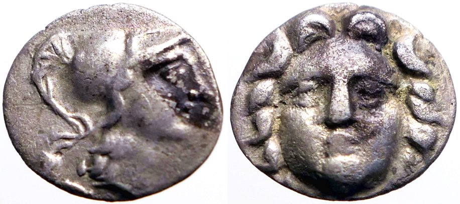 Pisidia, Selge AR10 Obol Gorgoneion / Athena | Greek Coins