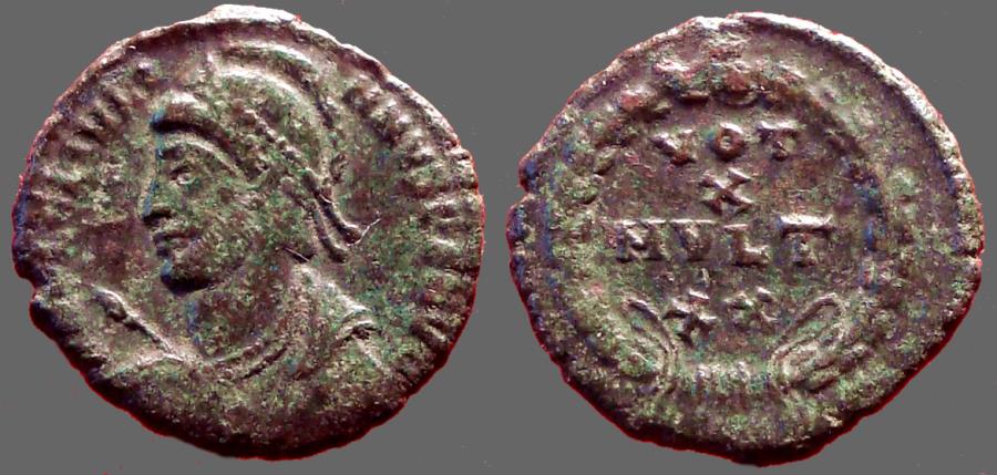 Julian II AE3 (19mm) VOT X MVLT XX within a wreath. | Roman Imperial Coins