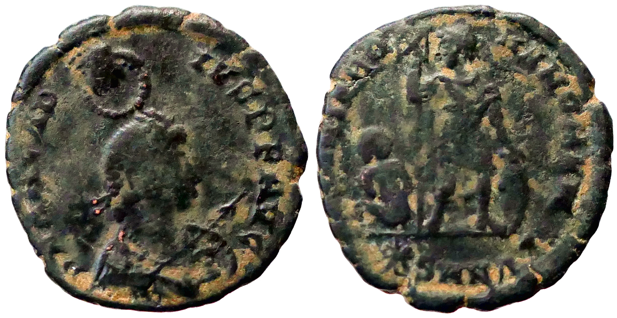 Arcadius AE23 Follis. Hand of God | Roman Imperial Coins