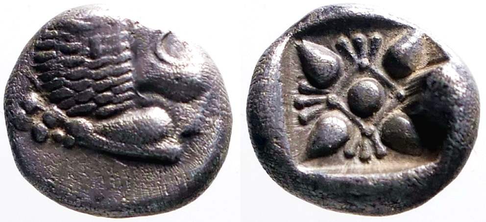 Ionia, Miletos AR9 Obol. Lion / Stellate incuse | Greek Coins