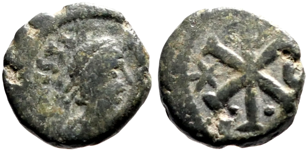 Justin I. AE13 Pentanumium. Christogram. Constantinople | Byzantine Coins