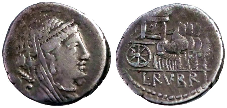 L. Rubrius Dossenus, Rubria, Denarius. Triumphal quadriga | Roman ...