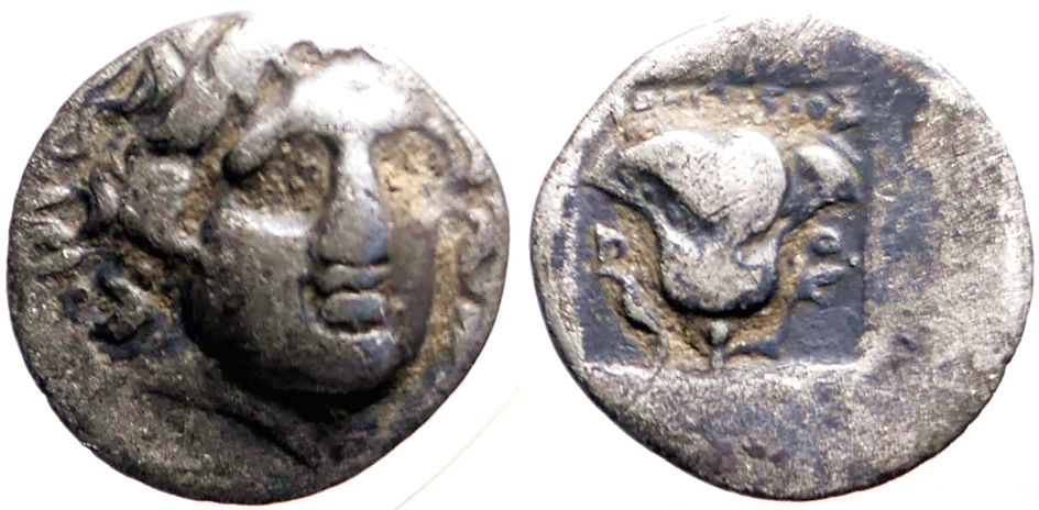 Caria, Rhodes AR12 Hemidrachm Helios / Rose in incuse square | Greek Coins