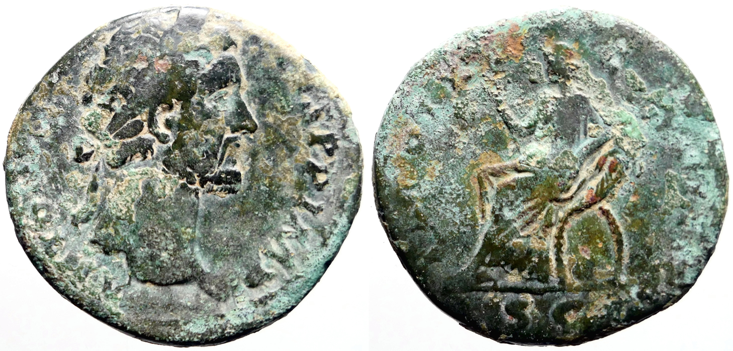 Antoninus Pius AE33 Sestertius. Securitas seated in curule chair. Rome
