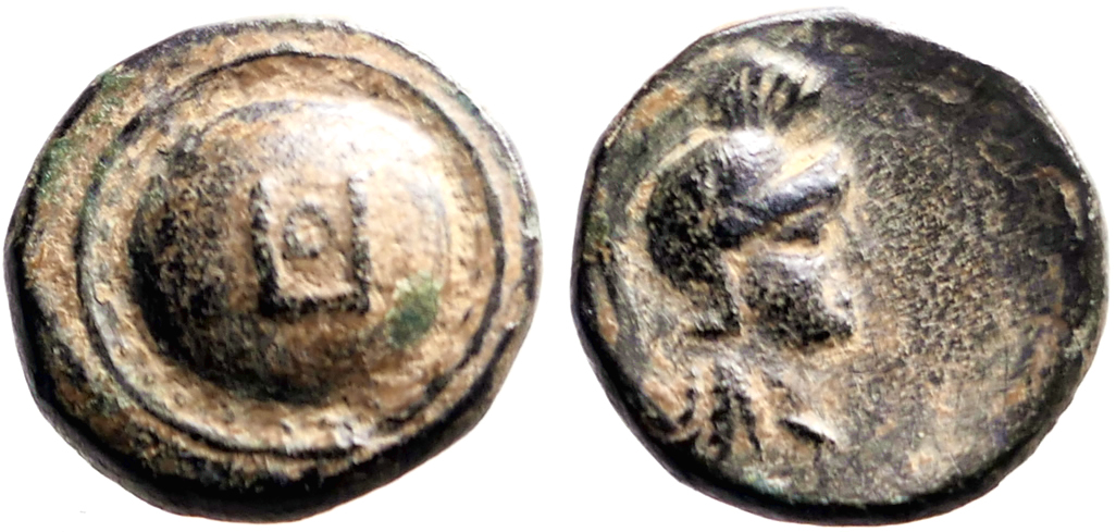 Pamphylia, Aspendos AE13 Athena / Shield w. monogram | Greek Coins