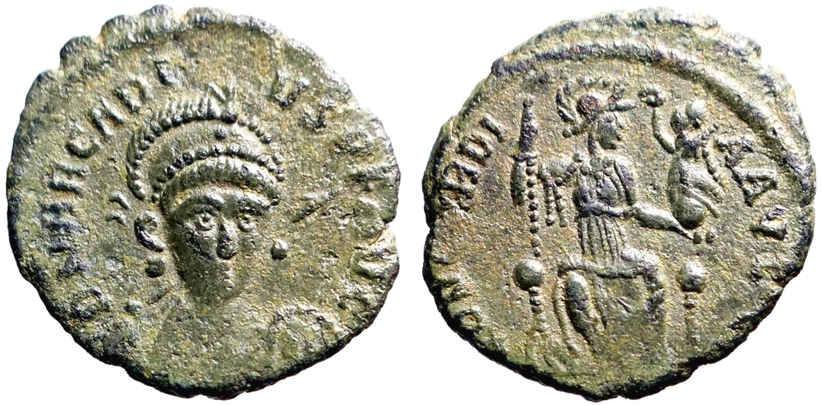 Arcadius AE16 Constantinopolis seated facing on throne | Roman Imperial ...