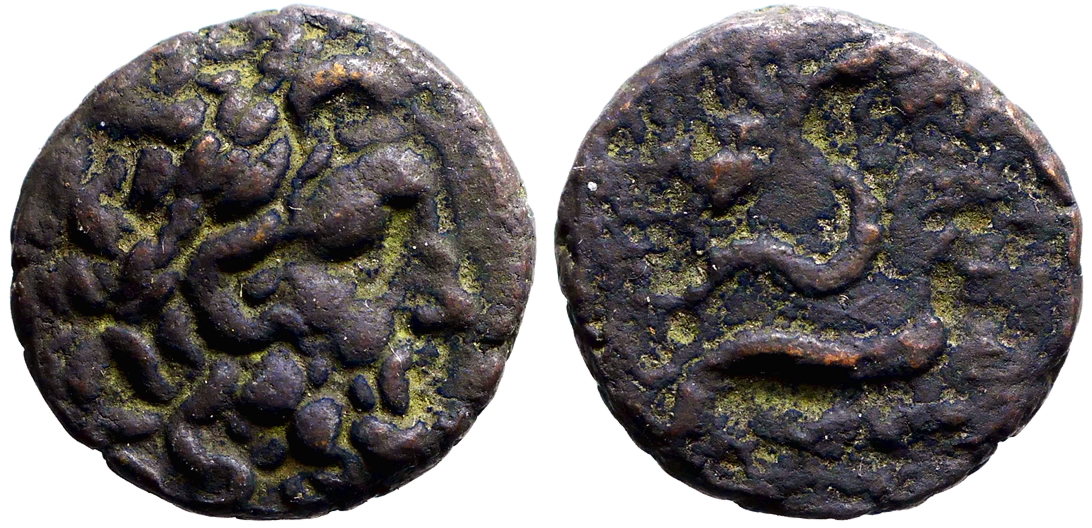 Mysia, Pergamon AE19.5 Asklepios / Serpent coiled on omphalos