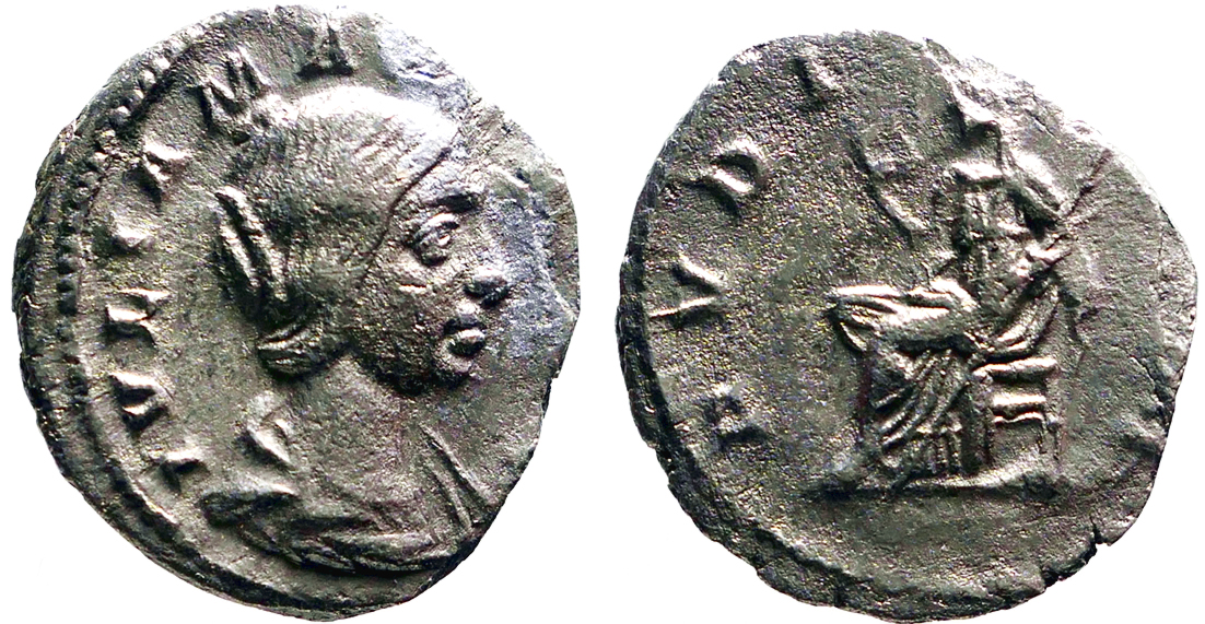 Julia Maesa AR Denarius. Pudicitia seated. Rome | Roman Imperial Coins