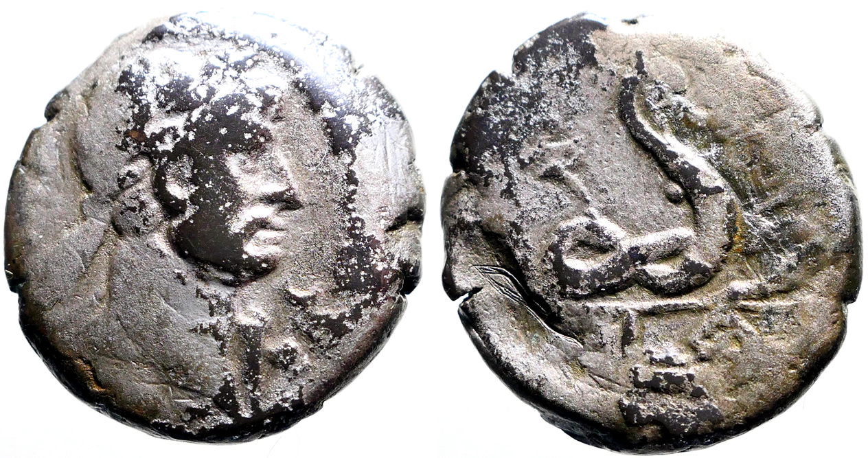 Hadrian AR22 Tetradrachm. Agathodaemon serpent. Alexandria, Egypt