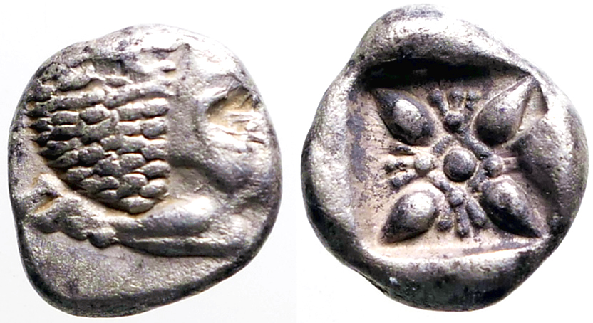 Ionia, Miletos AR10 diobol. Lion / incuse Stellate pattern | Greek Coins