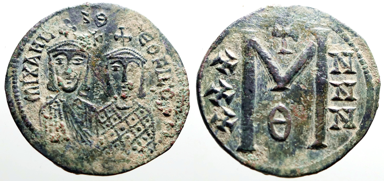 Michael II Amorian & Theophilus AE30.8 Follis. Constantinople