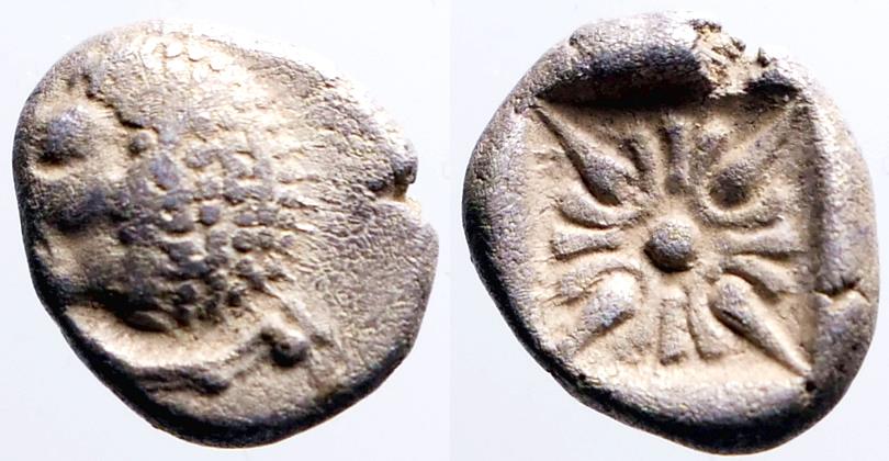 Ionia, Miletos AR9 diobol. Lion / incuse Stellate pattern | Greek Coins