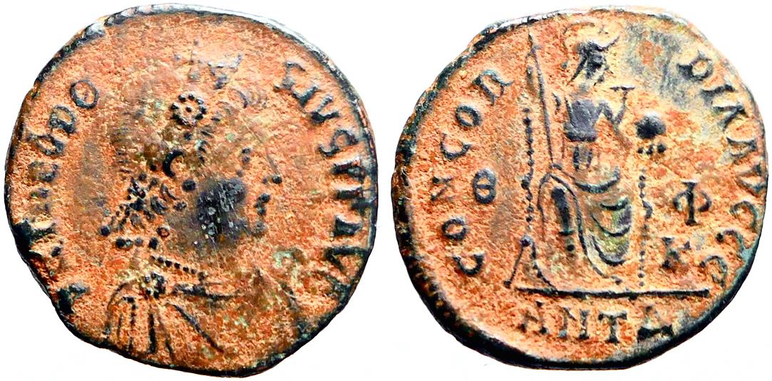 Theodosius AE18 Antioch. CONCORDIA AVGGG | Roman Imperial Coins
