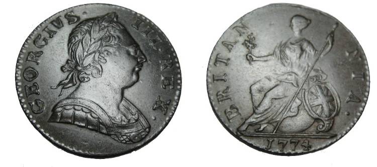 1774 George III Half Penny | European Coins