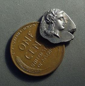 CALABRIA, Taras. AR Diobol (1.16g), c. 380-325 BC. | Greek Coins