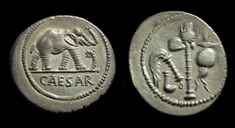Julius Caesar, assassinated 44 BC. AR Denarius (3.89g). | Roman ...