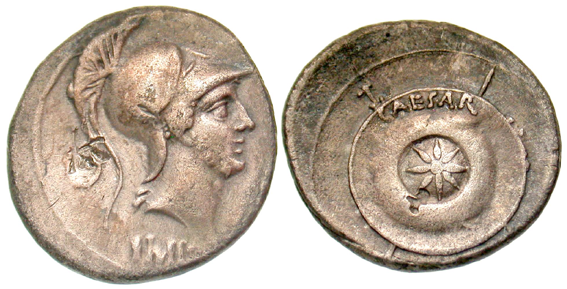 Roman Republic Octavian, 44-27 BC. Denarius. Helmeted head of Mars ...