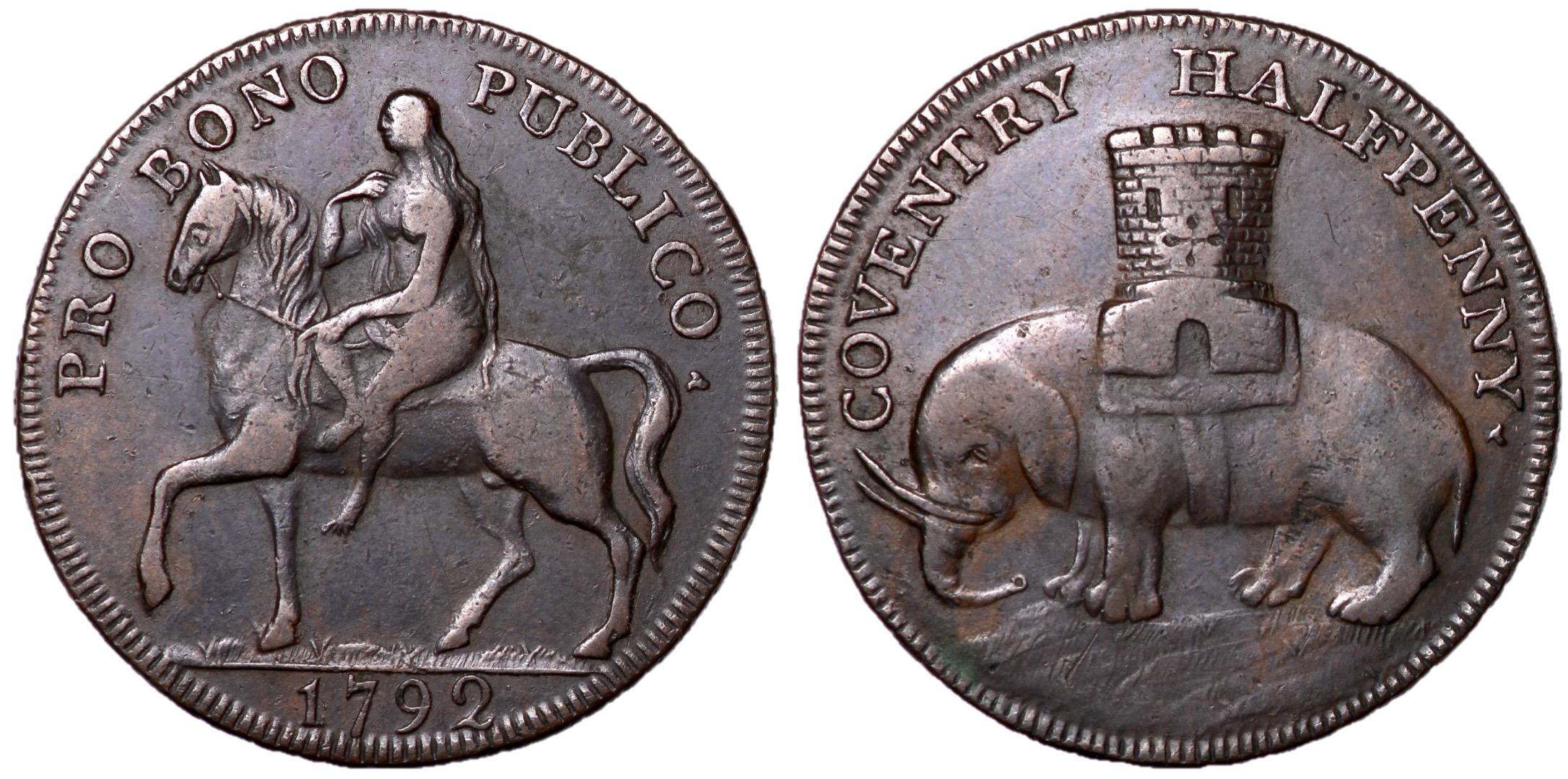 Great Britain, Warwickshire, Coventry, 1792 Halfpenny Token with Lady ...