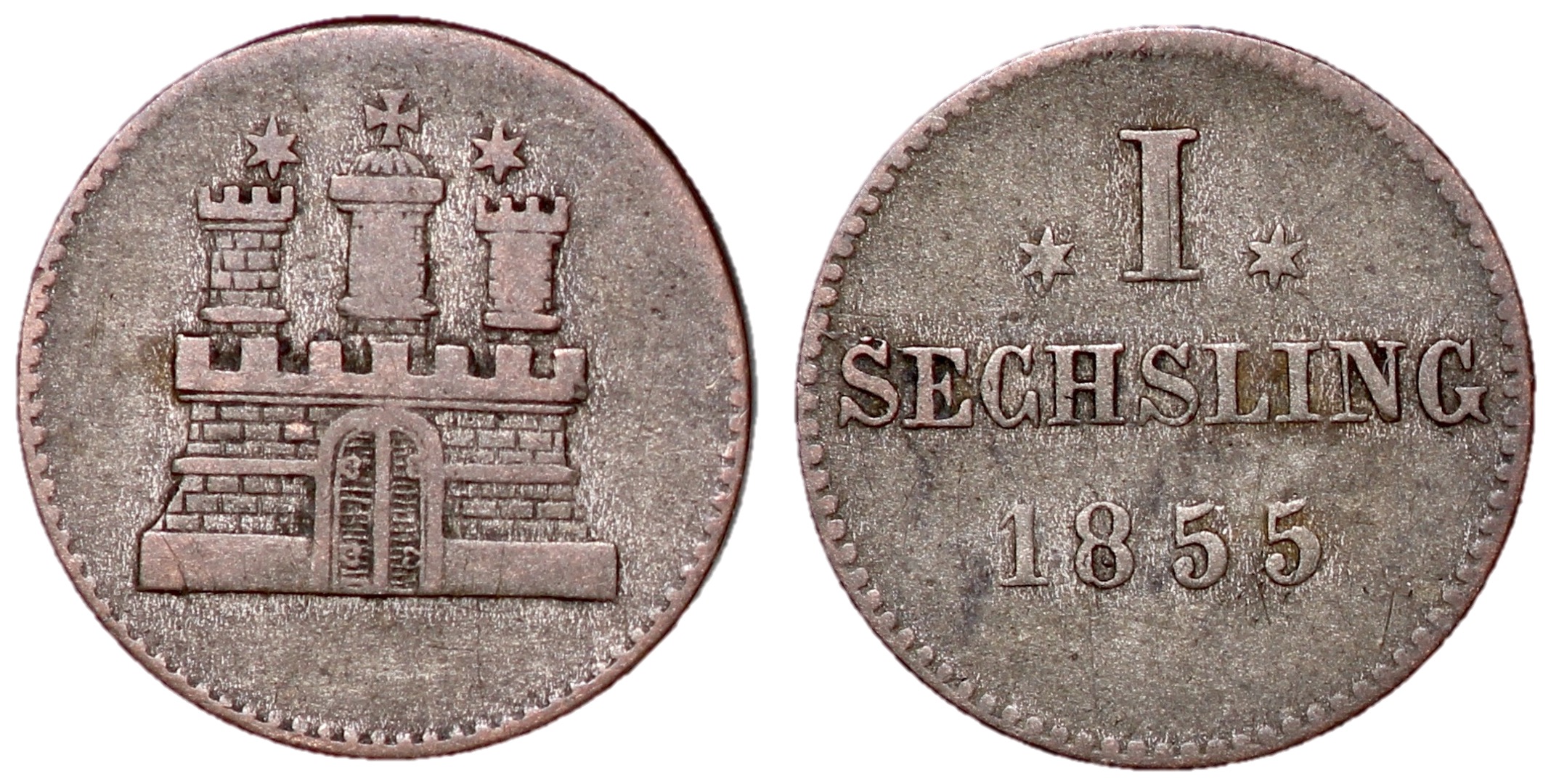 German States, Hamburg, 1855 Billon Sechsling | Medieval Coins