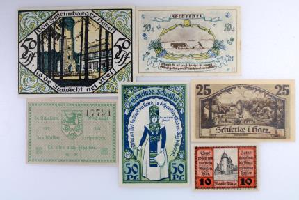 Germany, Lot of 6 Notgeld Notes, 1918 - 1921 | World Paper Money