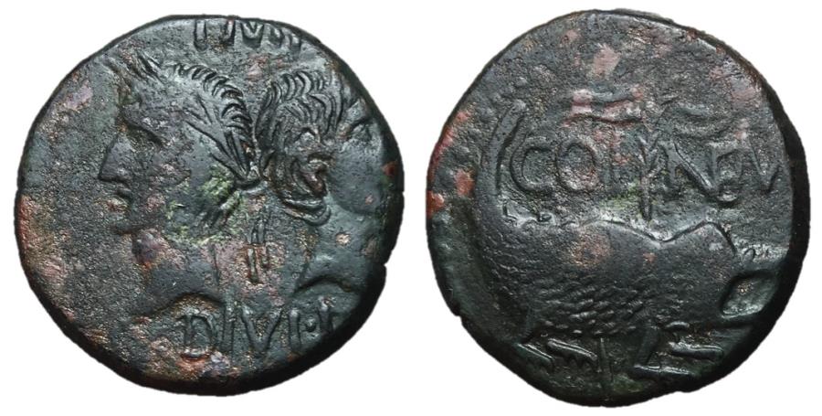 Augustus with Agrippa, 10 BC - 10 AD, AE As of Nemausus, Crocodile
