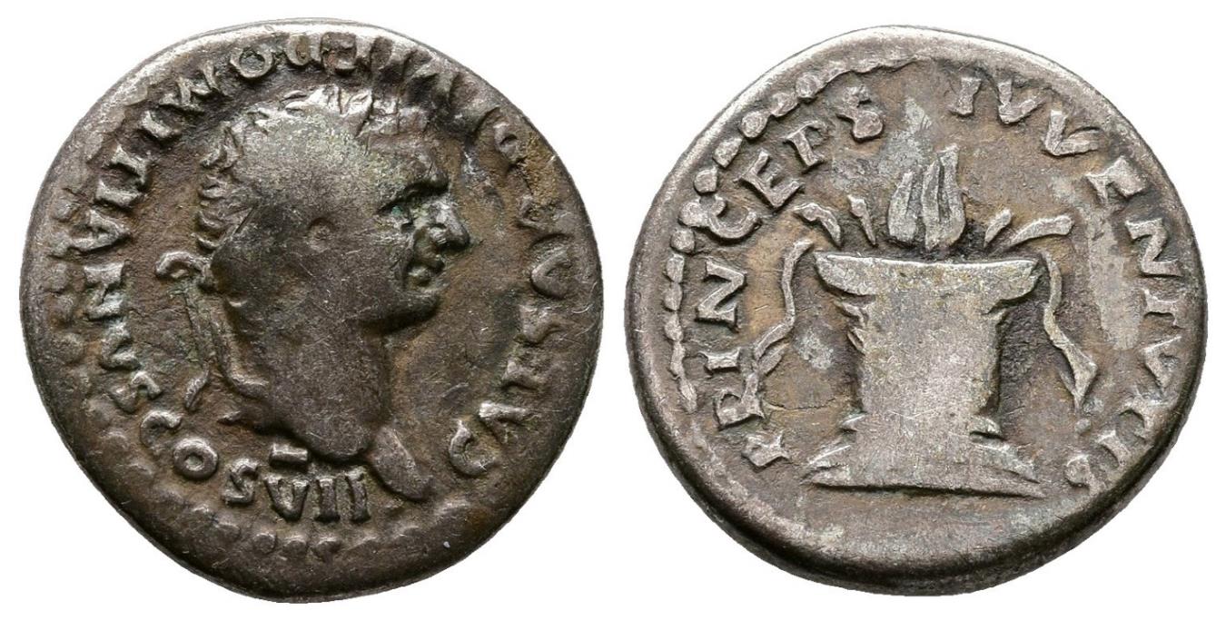 Domitian, as Caesar, 69 - 71 AD, Silver Denarius with Altar | Roman ...