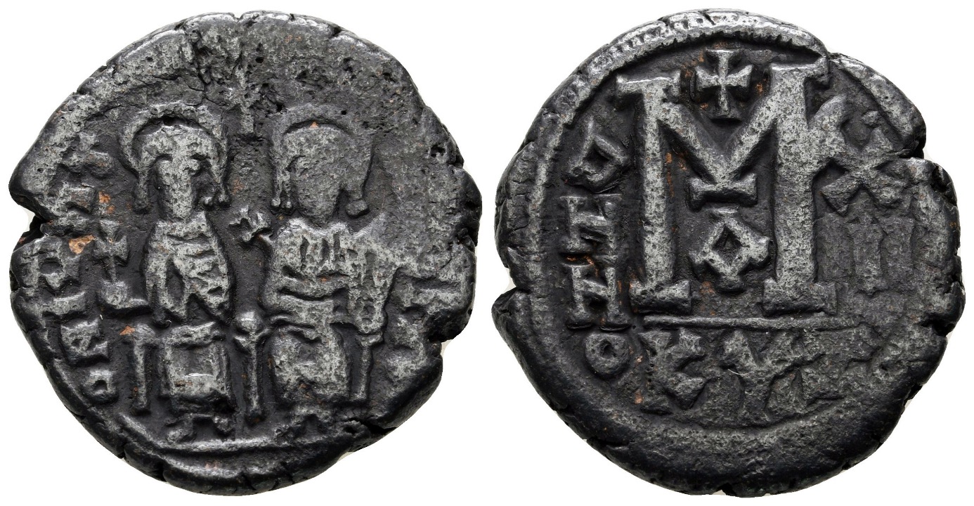 Justin II with Sophia, 565 - 578 AD, Follis of Cyzicus | Byzantine Coins