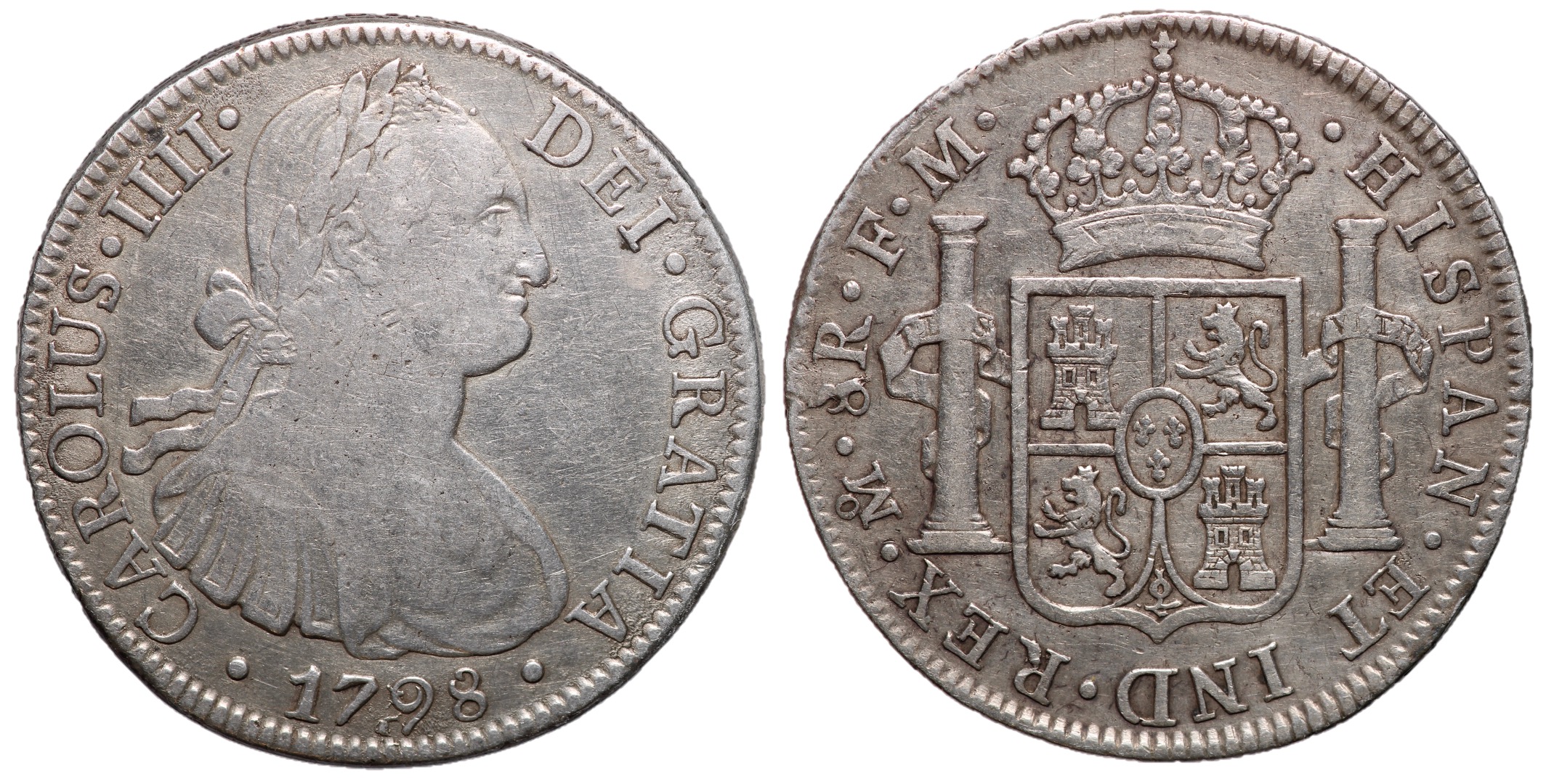 Colonial Mexico, Charles IIII of Spain, 1798 Silver 8 Reals, 40mm