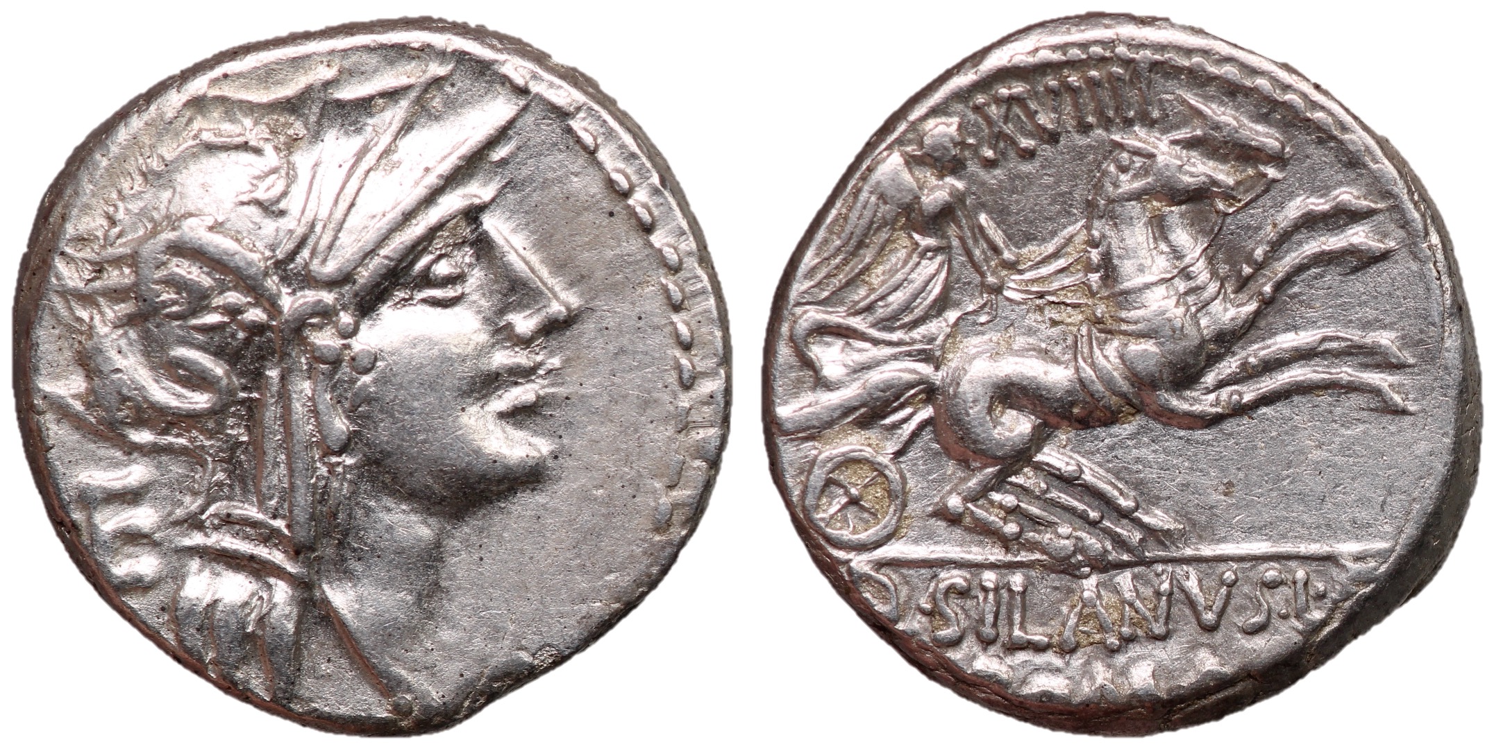 D. Silanus L.f., 91 BC Silver Denarius | Roman Republican Coins