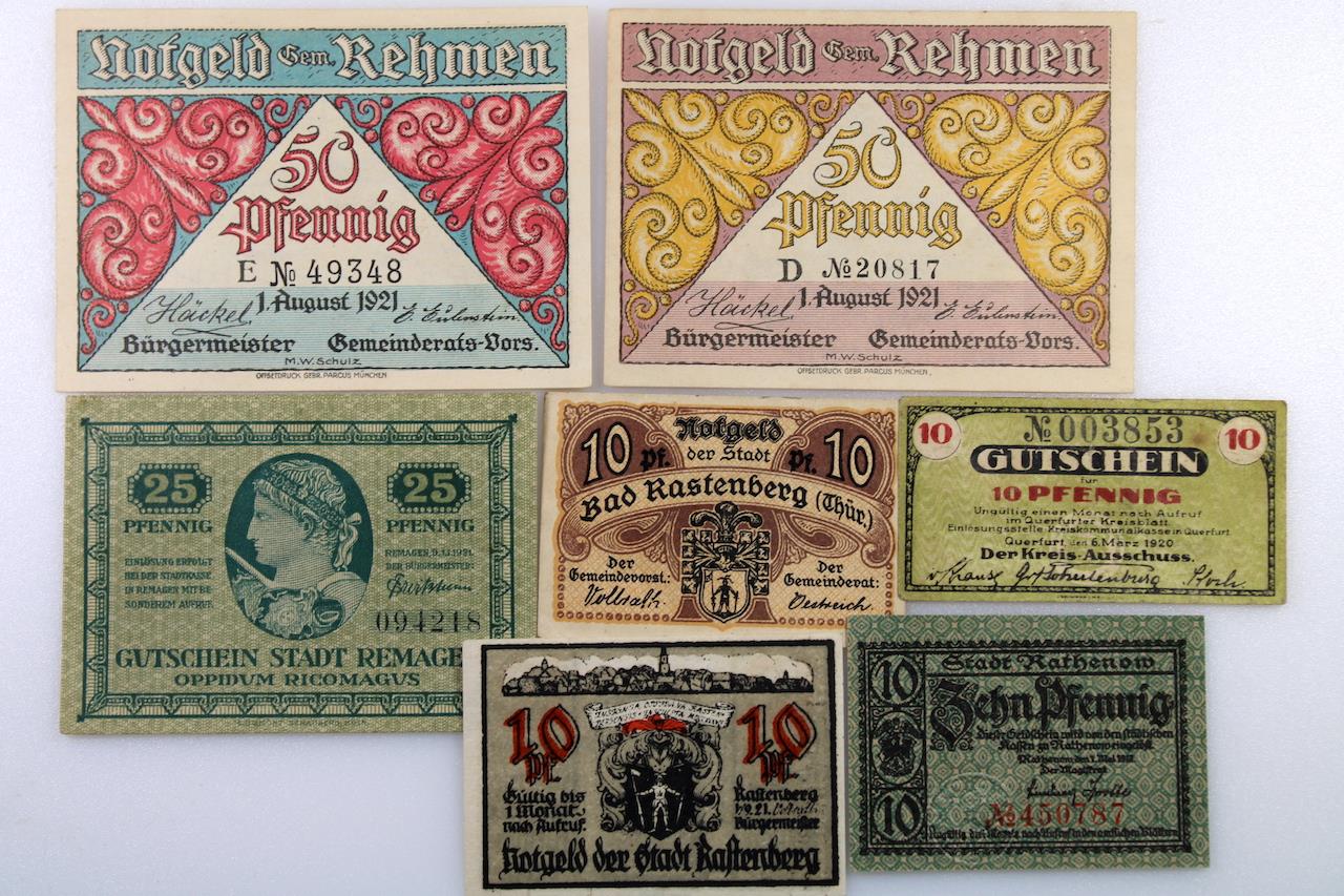 German Notgeld, 7 Notes, 1917 - 1921 | World Paper Money