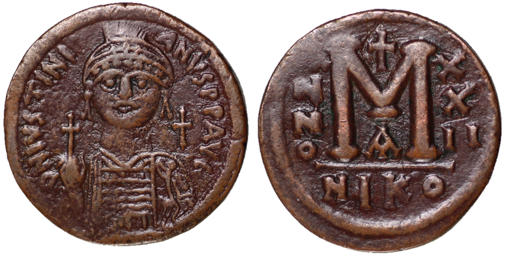 Justinian I, 527 - 565 AD, Follis of Nicomedia, 34mm | Byzantine Coins