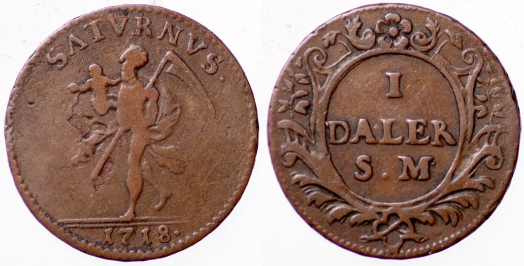 Sweden, Charles XII, 1718 Daler, Emergency Issue with Saturn | European ...