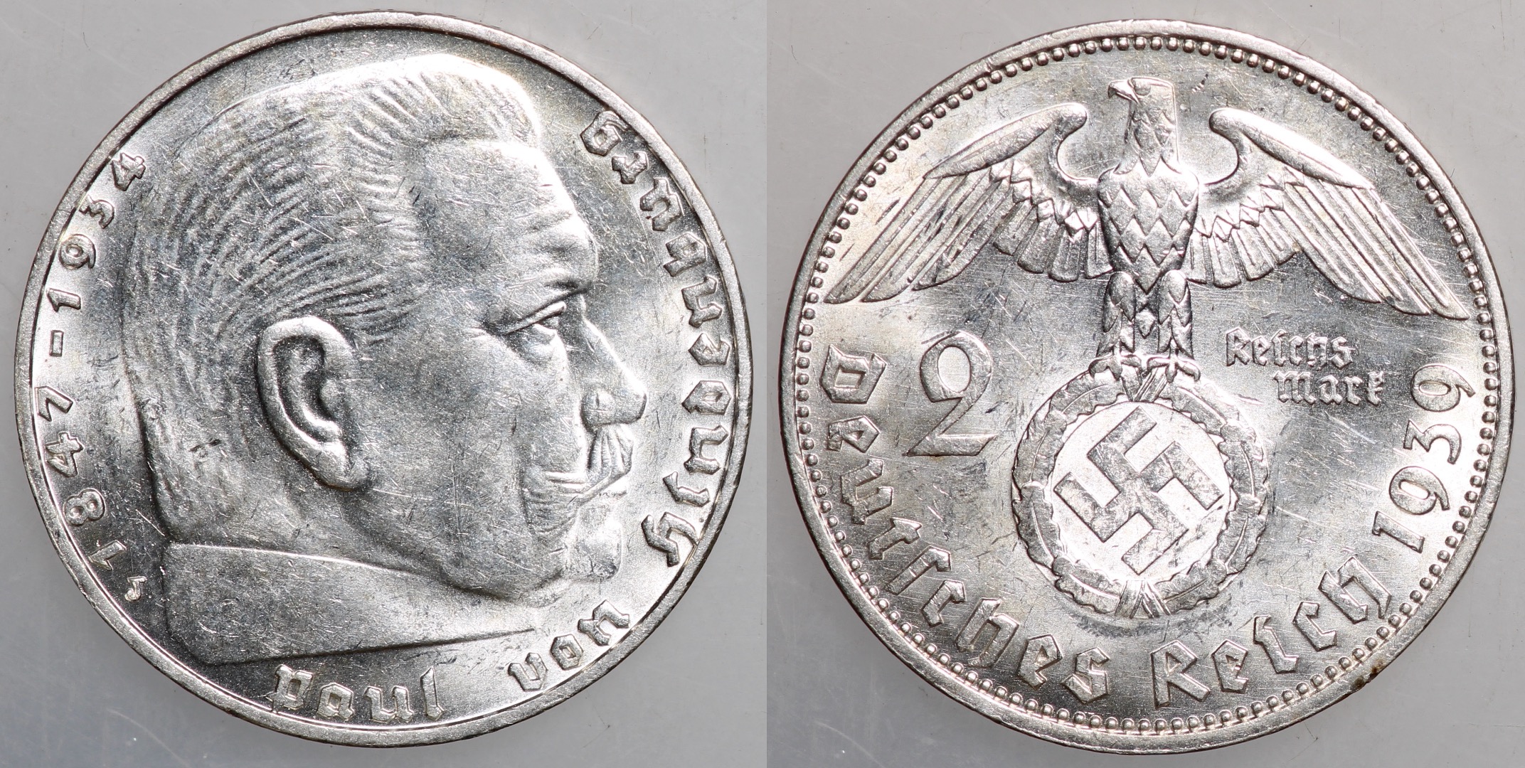 Nazi Germany, 1939 J, Silver 2 Reichsmarks, UNC | European Coins