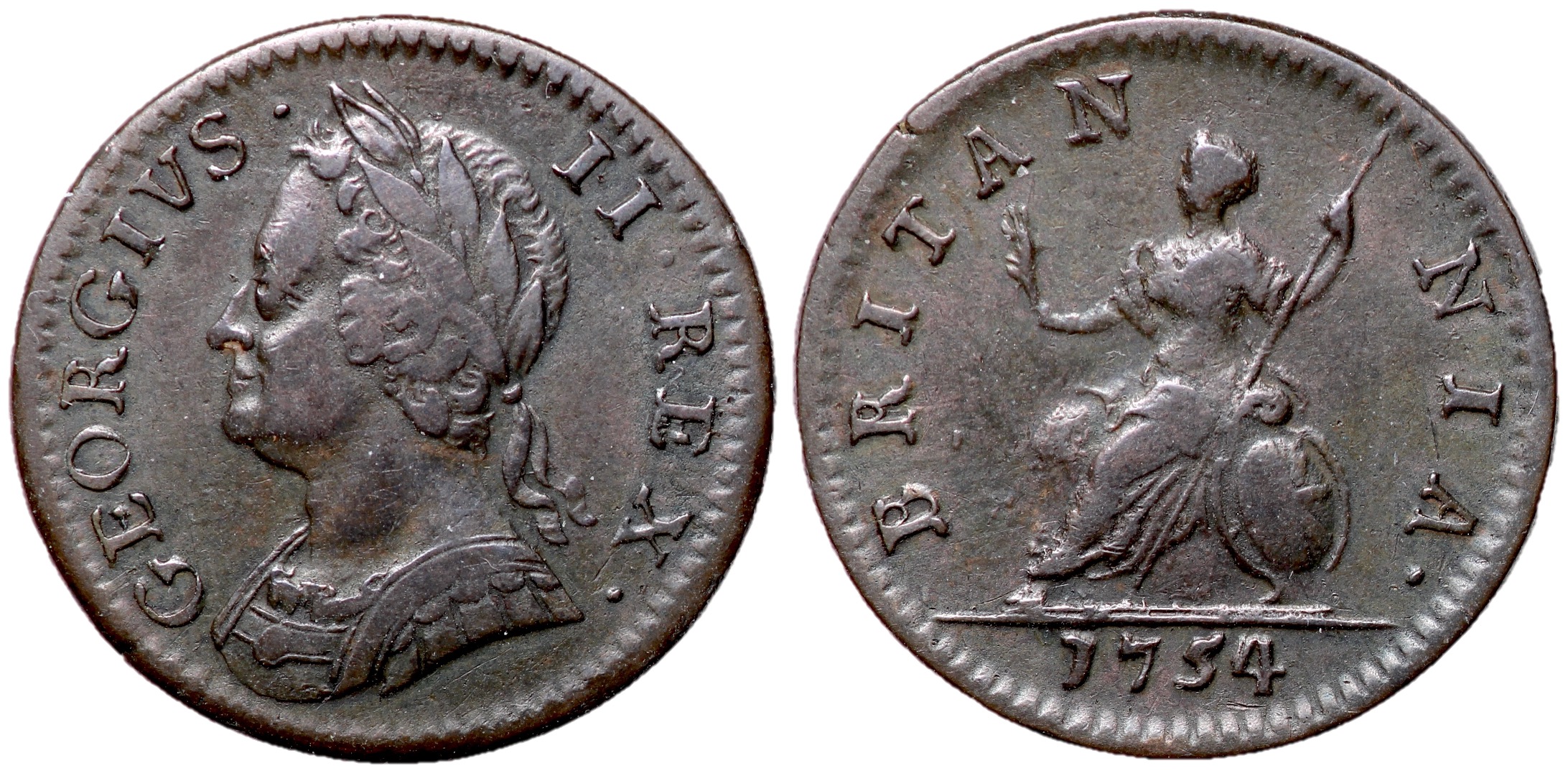 Great Britain, George II, 1754 Farthing | European Coins