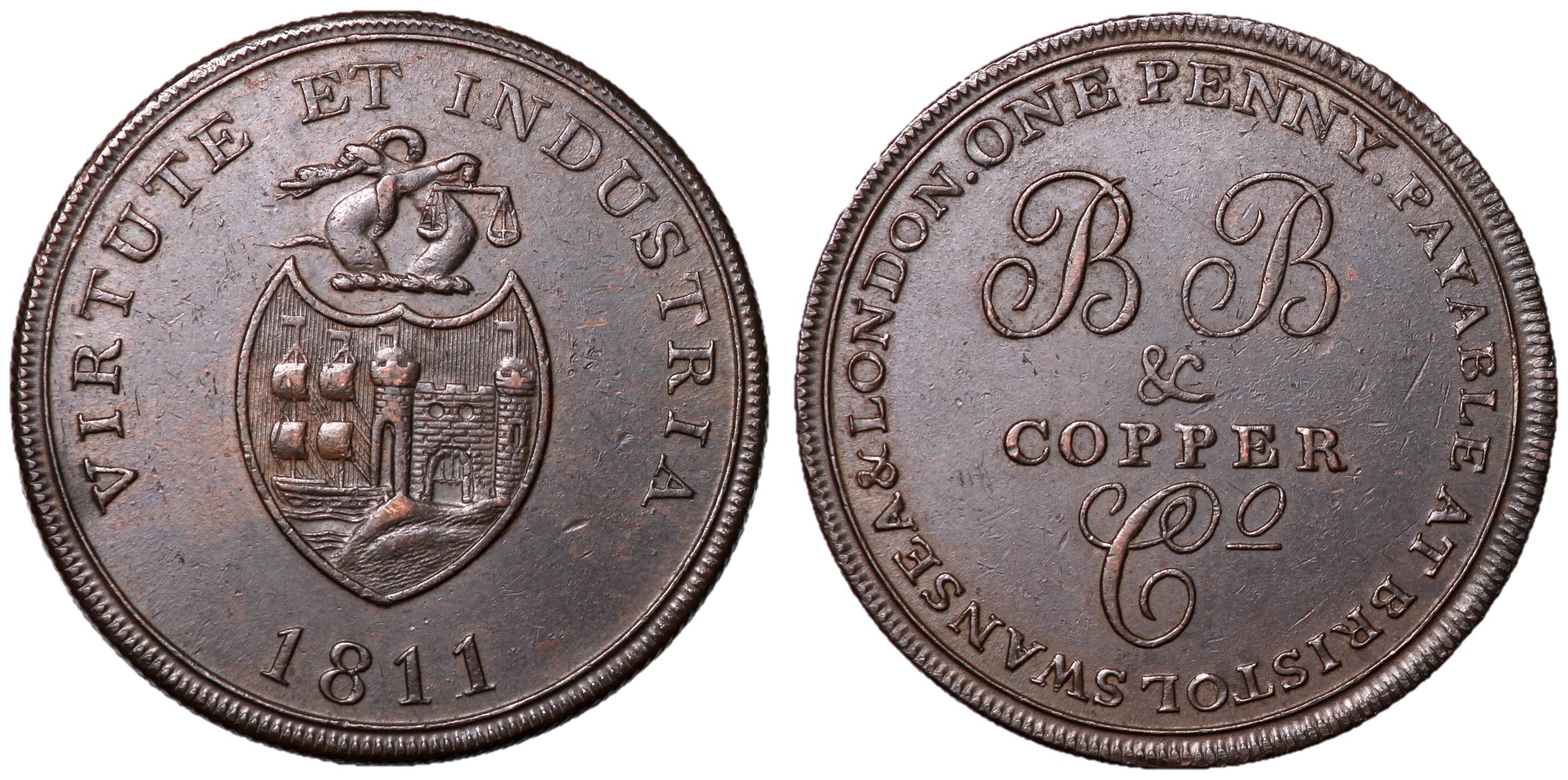 Great Britain, Somerset, Bristol, B&B Copper Co., 1811 Penny Token