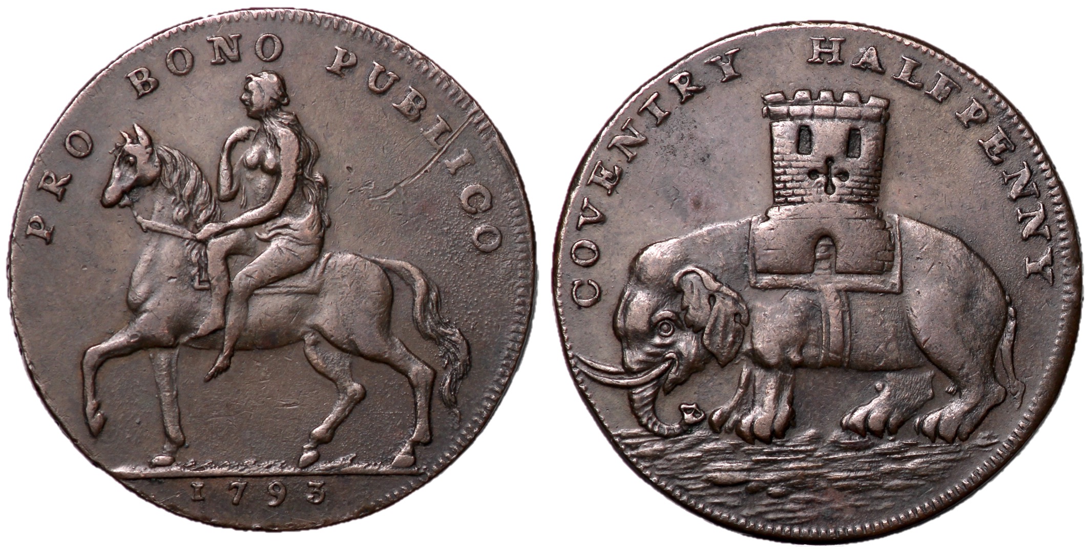 Great Britain, Warwickshire, Coventry, 1793 Halfpenny Token with Lady ...