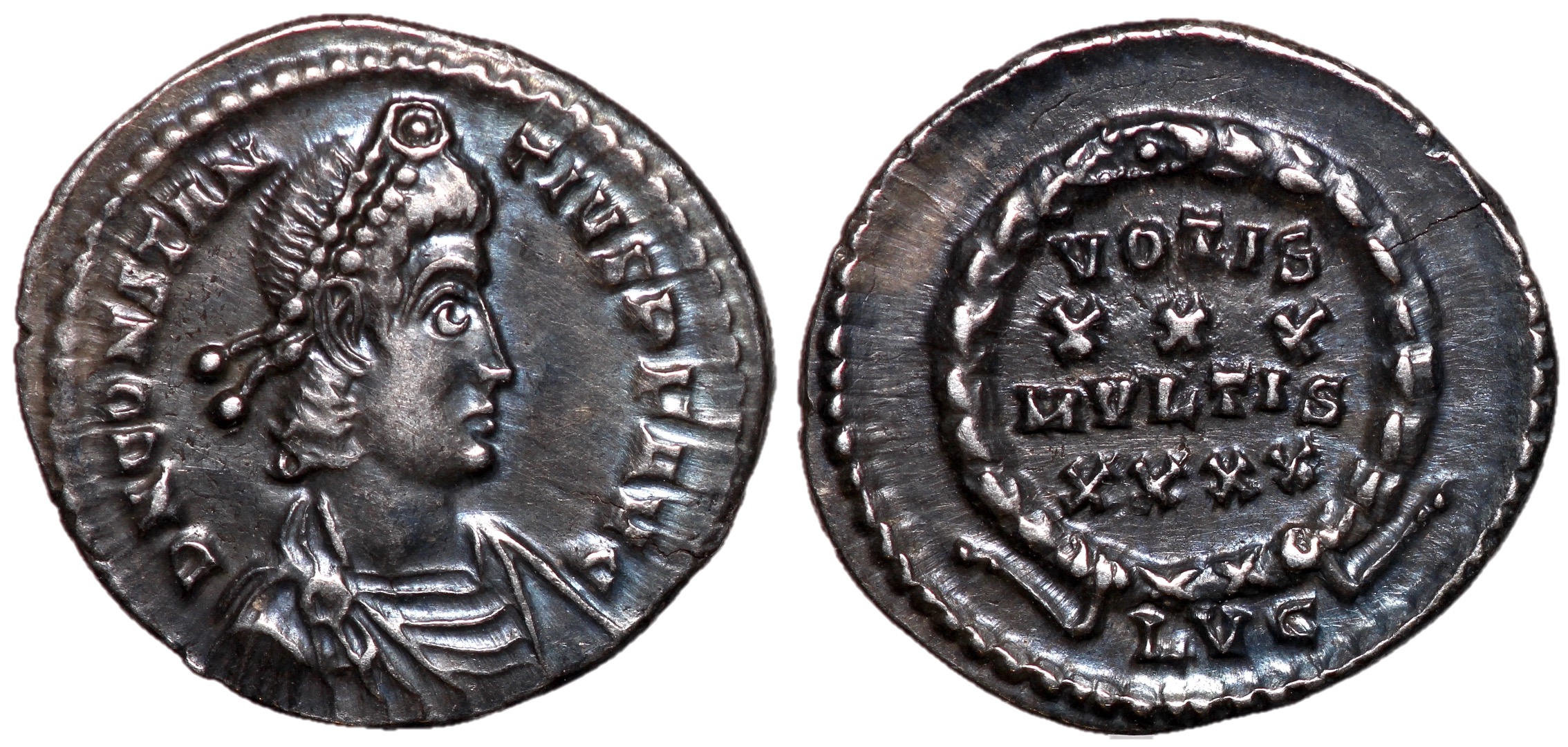 Constantius II, 337 - 361 AD, Silver Siliqua of Lugdunum, Toned EF