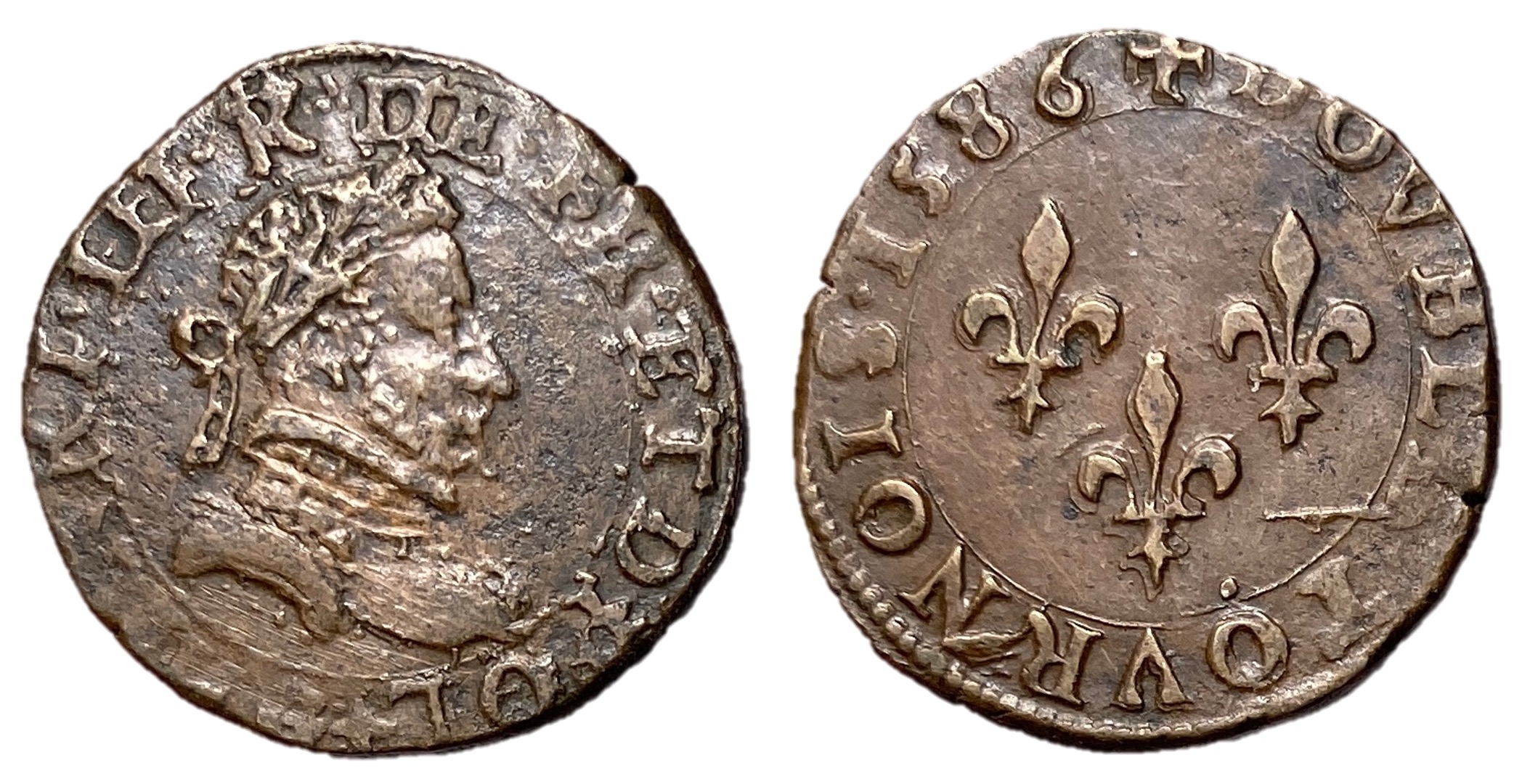 France, Henry III, 1586, AE Double Tourois | Medieval Coins