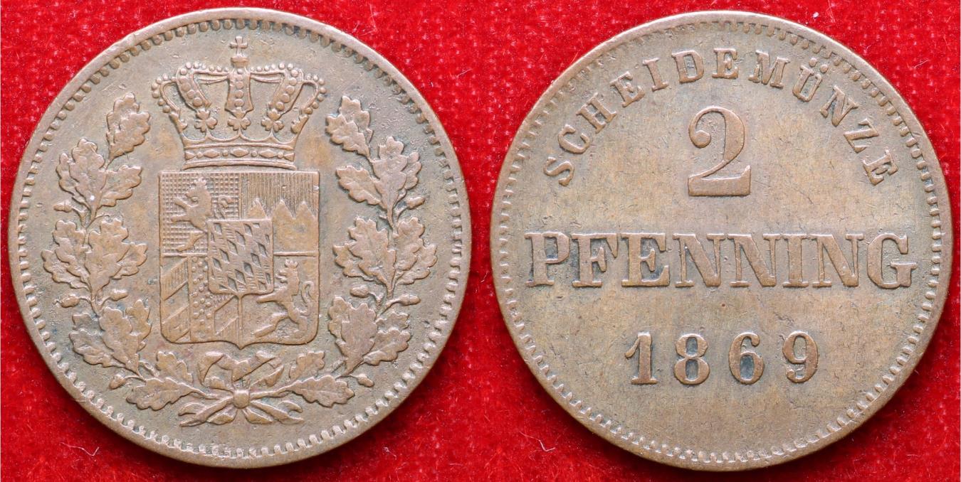 German States, Bavaria, 1869 2 Pfennig | European Coins