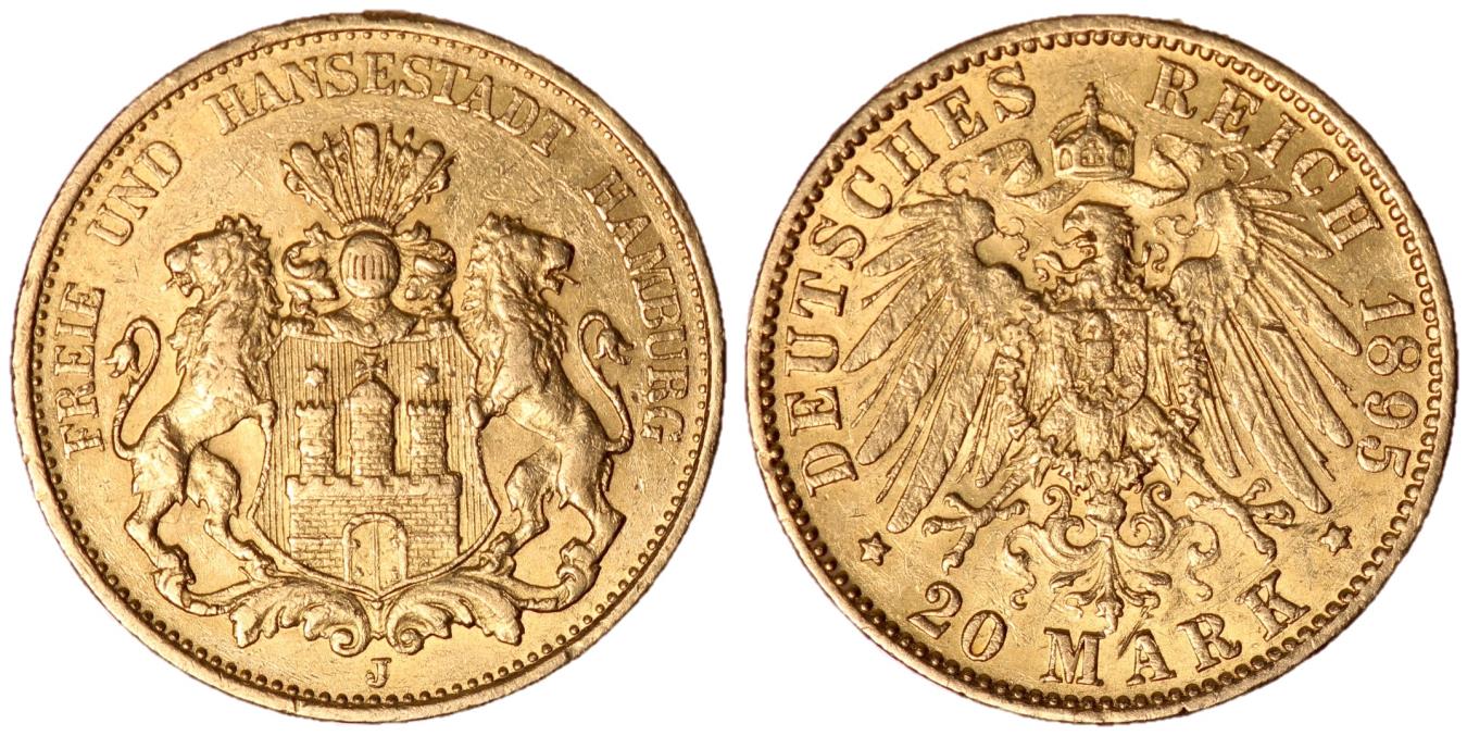 German States, Hamburg, 1895 Gold 20 Marks | European Coins