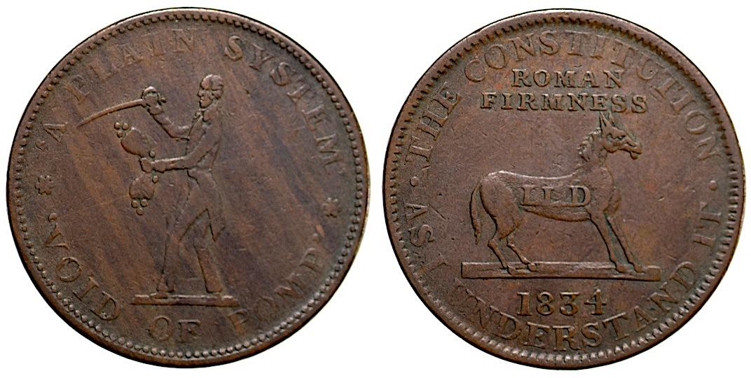 United States, Hard Times Token, 1834, HT 25, Low 12 | Tokens & Medals
