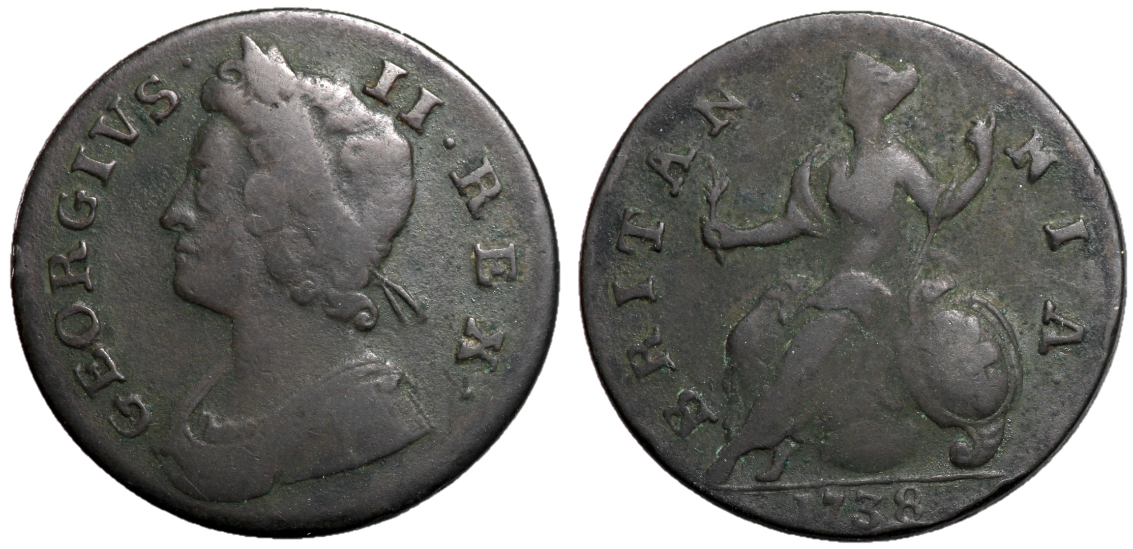 Great Britain, George II, 1738 Half Penny | European Coins