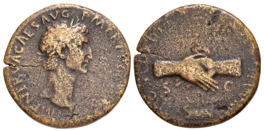 Nerva, 96 - 98 AD, Sestertius with Clasped Hands | Roman Imperial Coins