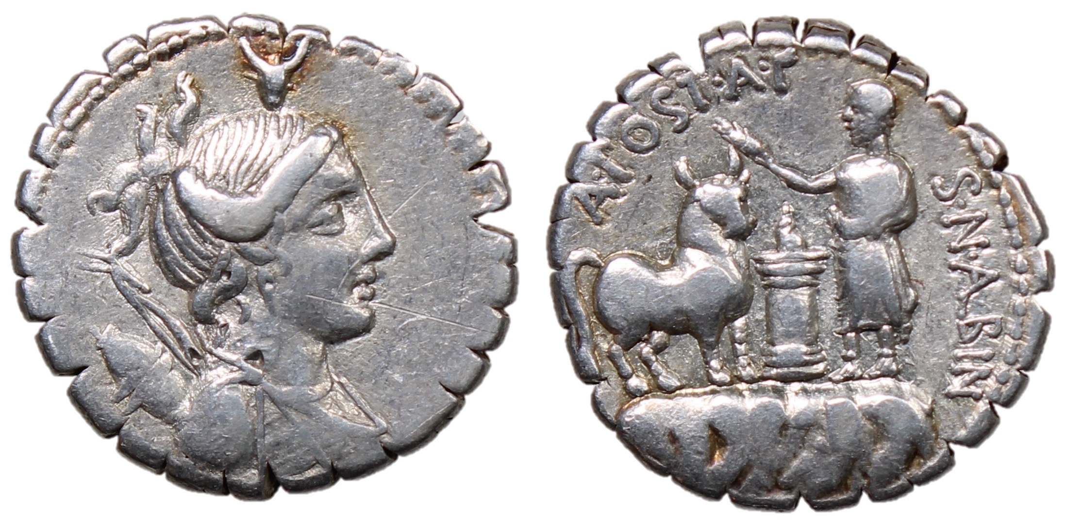 A. Postumius A.f. Sp.n. Albinus, 81 BC Silver Denarius | Roman ...
