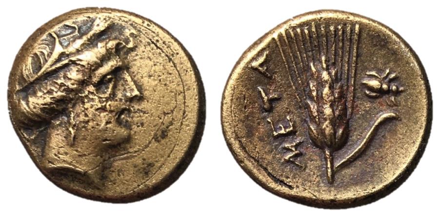 Lucania, Metapontion, 350 - 300 BC, AE15, Demeter with Bee | Greek Coins