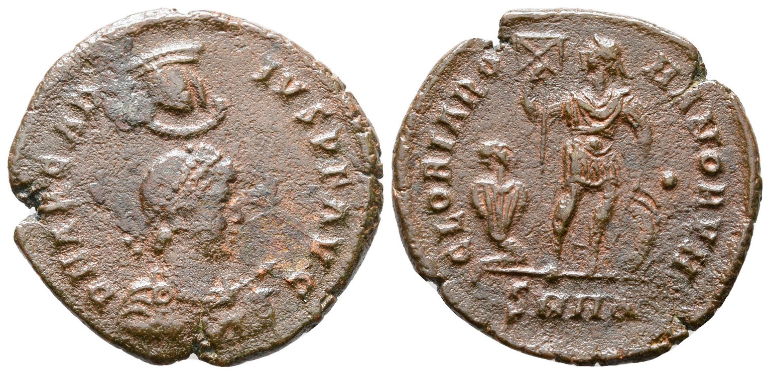 Arcadius, 383 - 408 AD, Follis of Nicomedia with Hand of God, Unpublished?