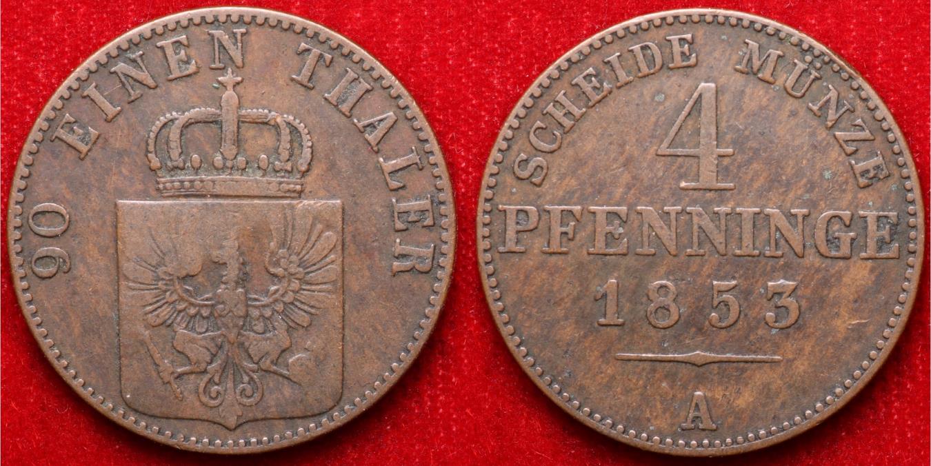 German States, Prussia, 1853 A 3 Pfennig | European Coins